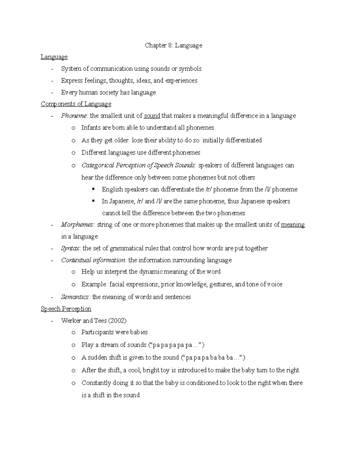 Chapter 8-Language - Professor: Pilegard, Celeste Cristine - Chapter 8 ...