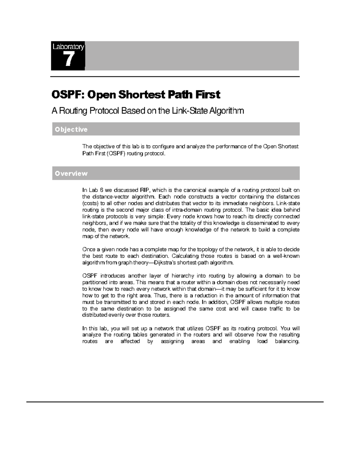 Lab7 - Laboratory 7 OSPF: Open Shortest Path First A Routing Protocol ...