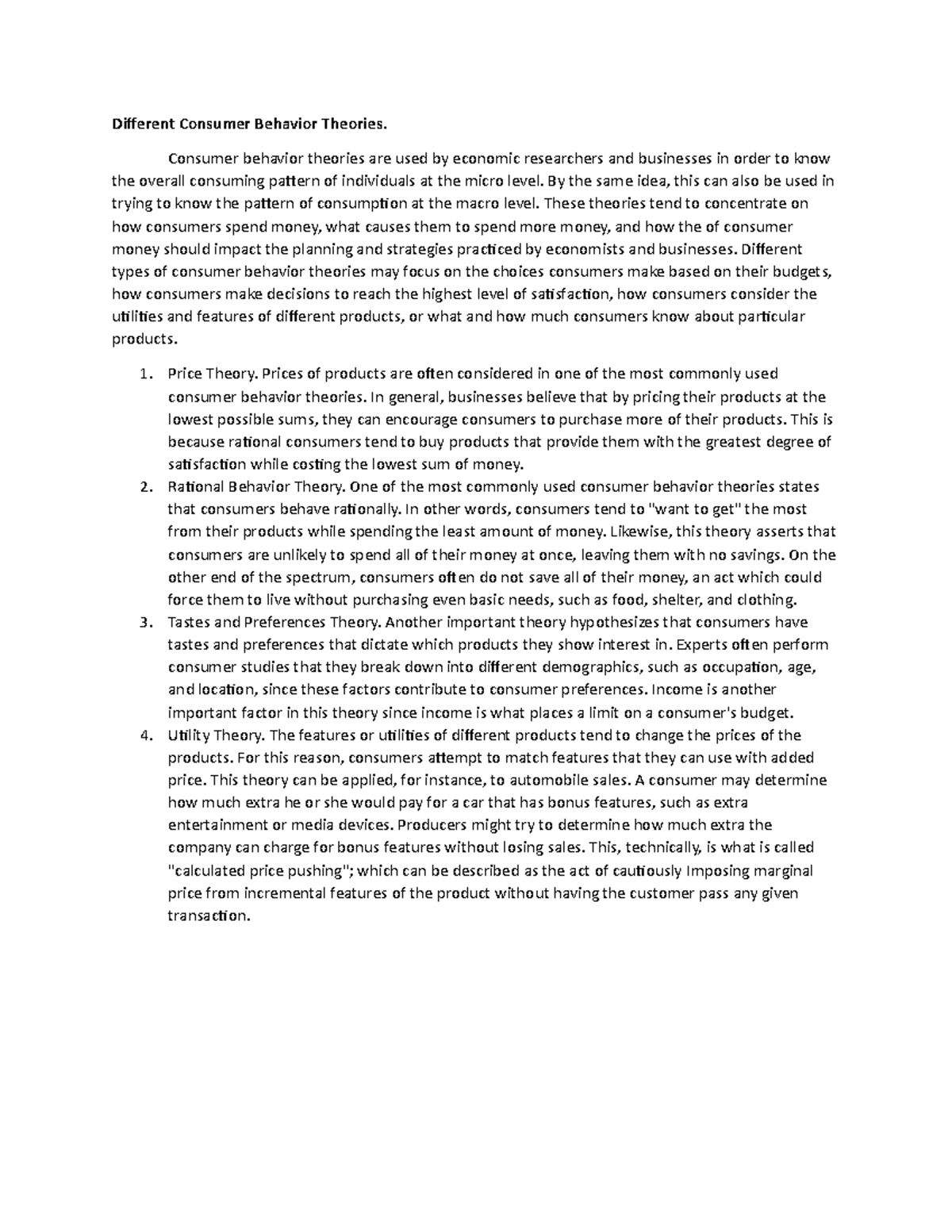 Different Consumer Behavior Theories Consumer Behavior Theories Are