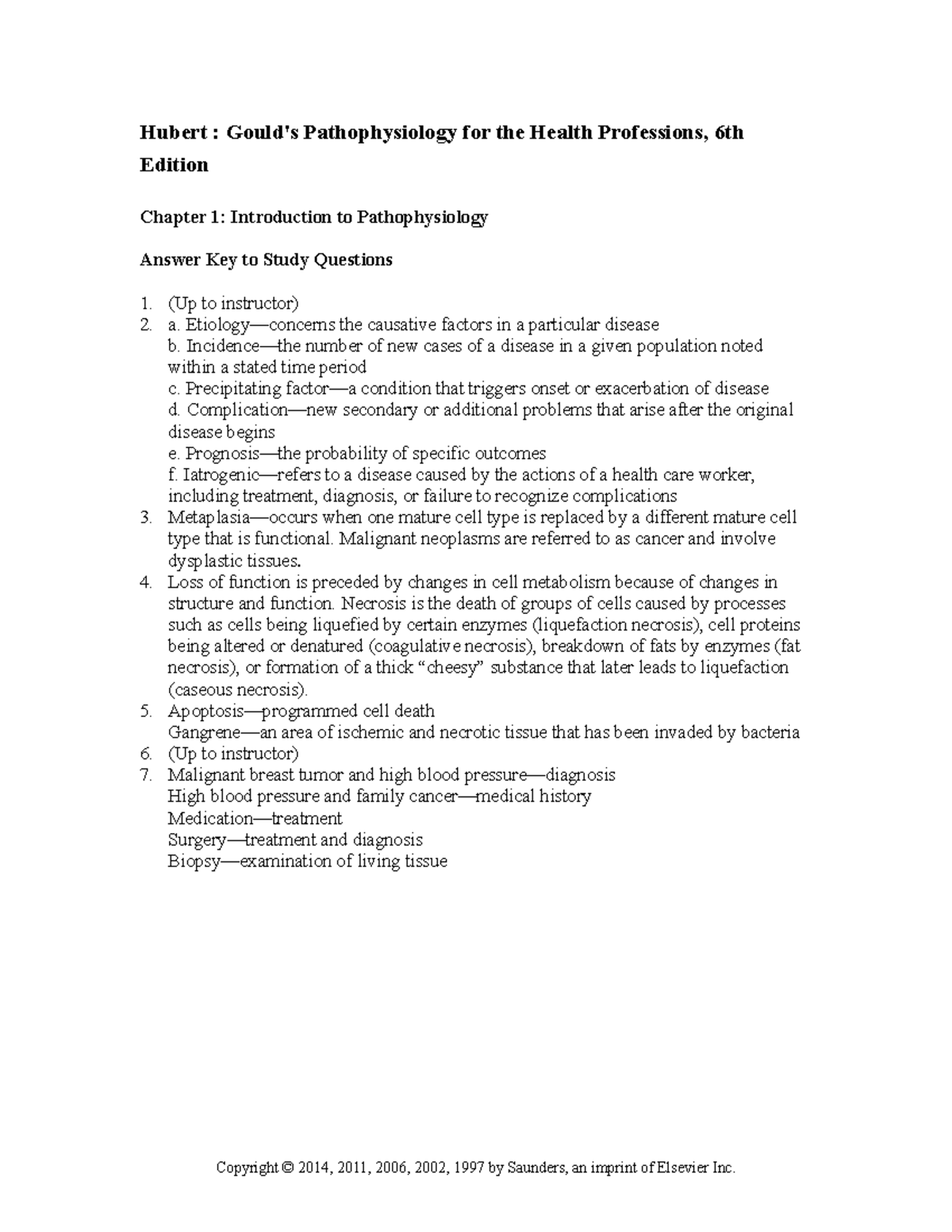 Chapter 001 pathophysiology - Hubert : Gould's Pathophysiology for the ...