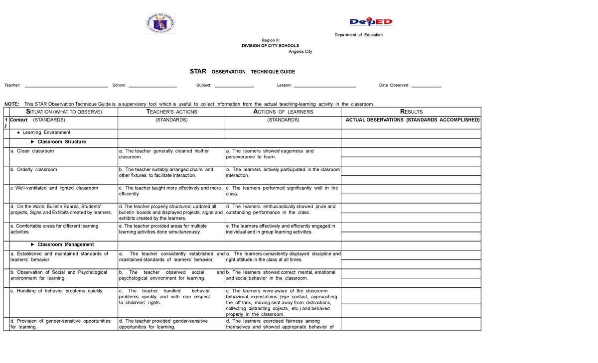 STAR-Observation-Technique - Department of Education Region III ...