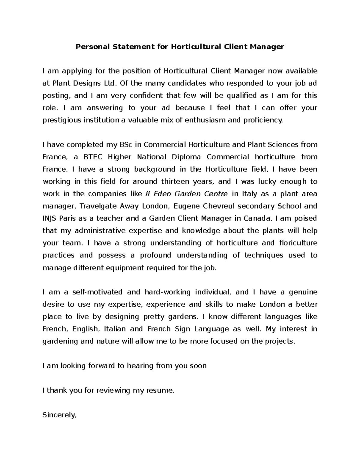 Personal Statement 2 - Helpful in completing assignment - Personal ...