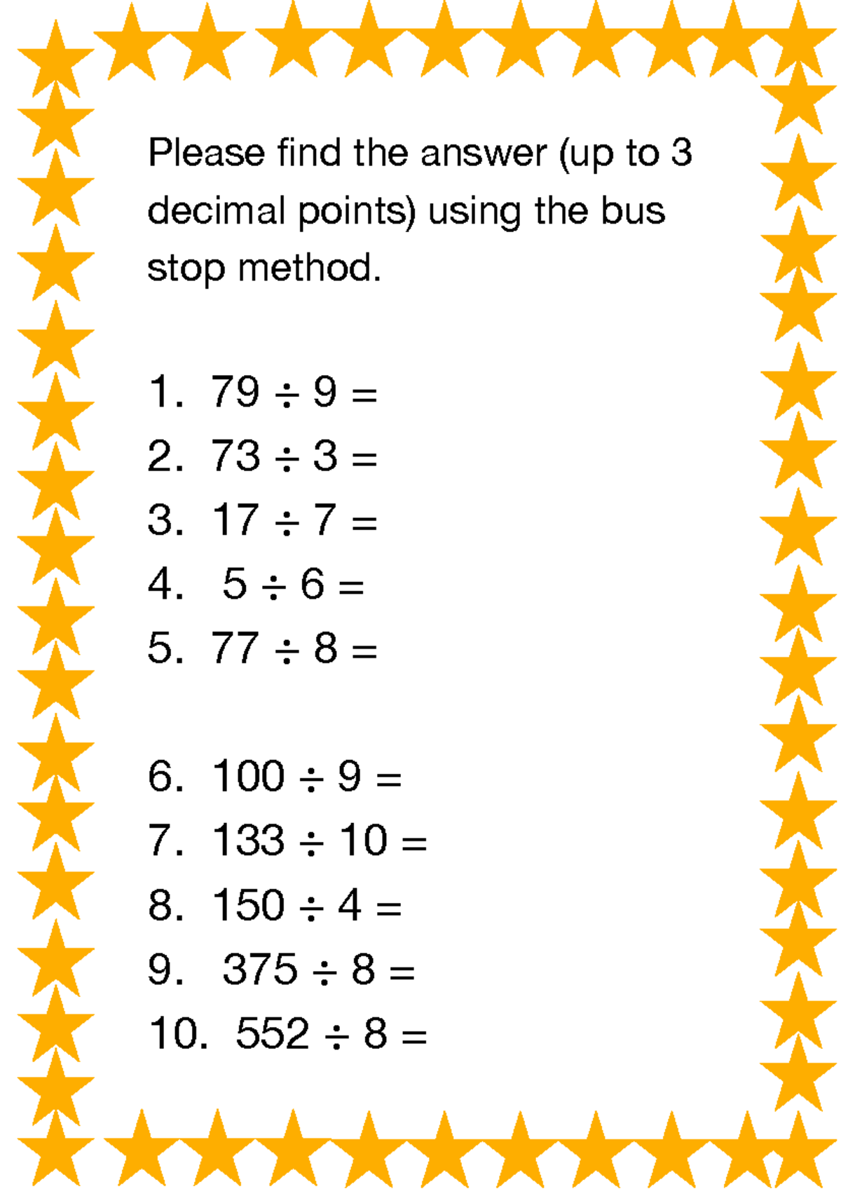 Year 5 division maths bus stop method, remainders, decimals - Please ...