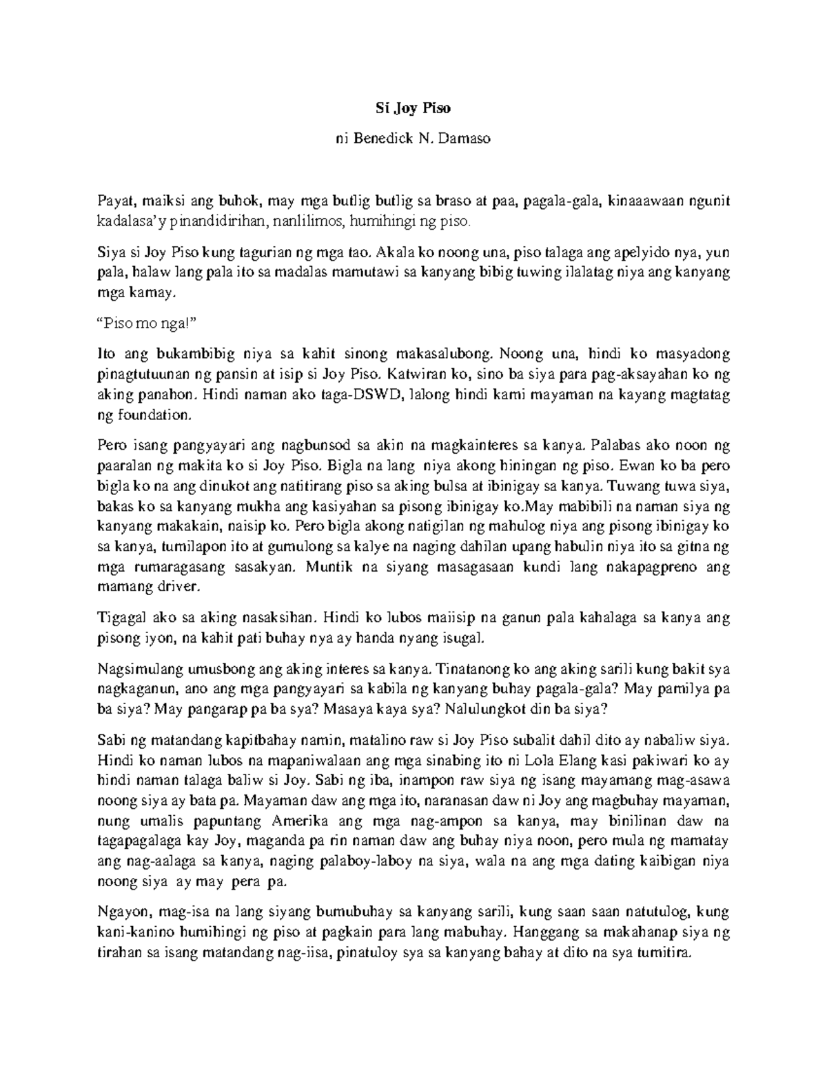 04 Si Joy Piso (Benedick N. Damaso) - Si Joy Piso ni Benedick N. Damaso ...
