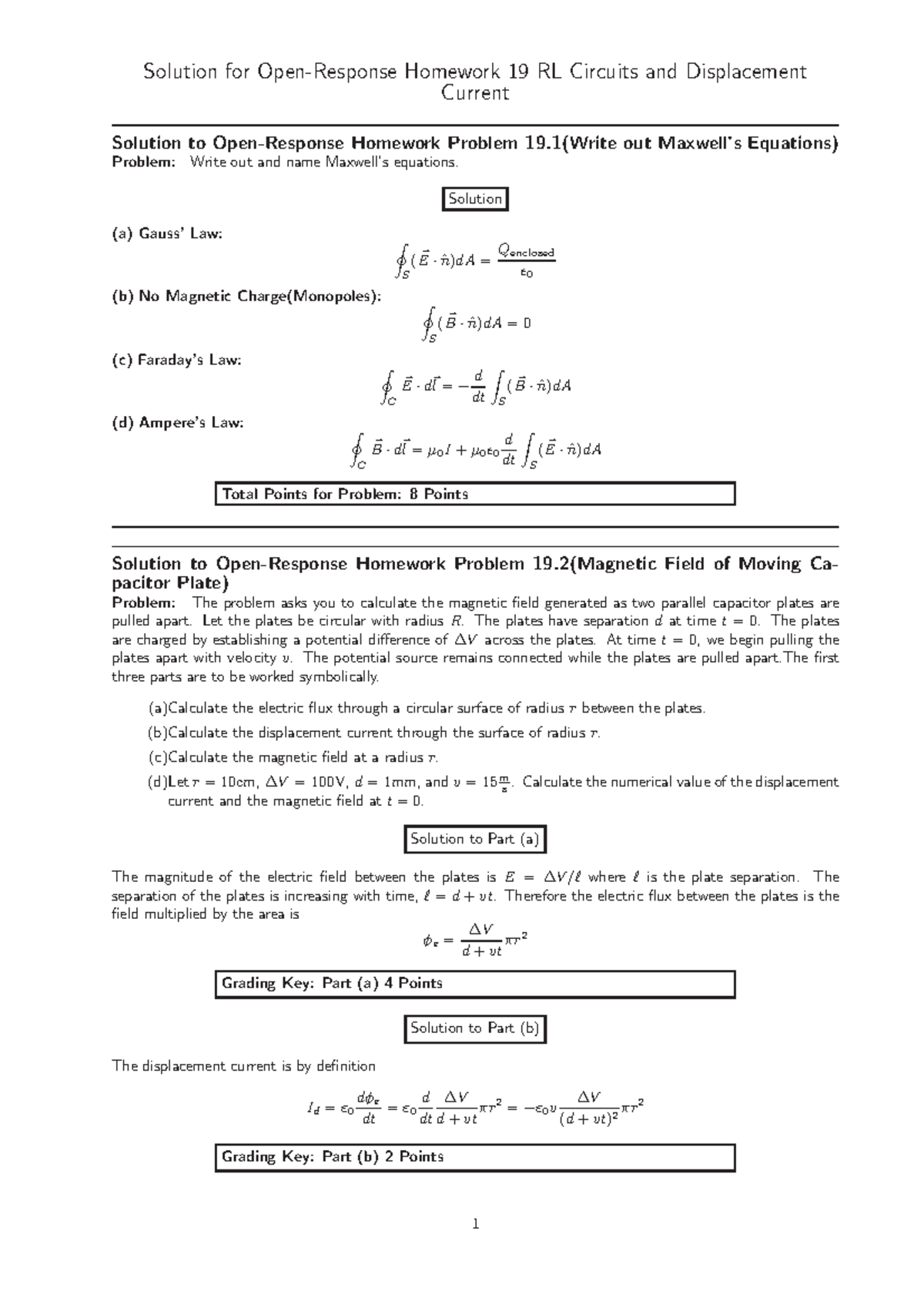 Homework-19-sln - Solution for Homework 19 RL Circuits and Displacement ...