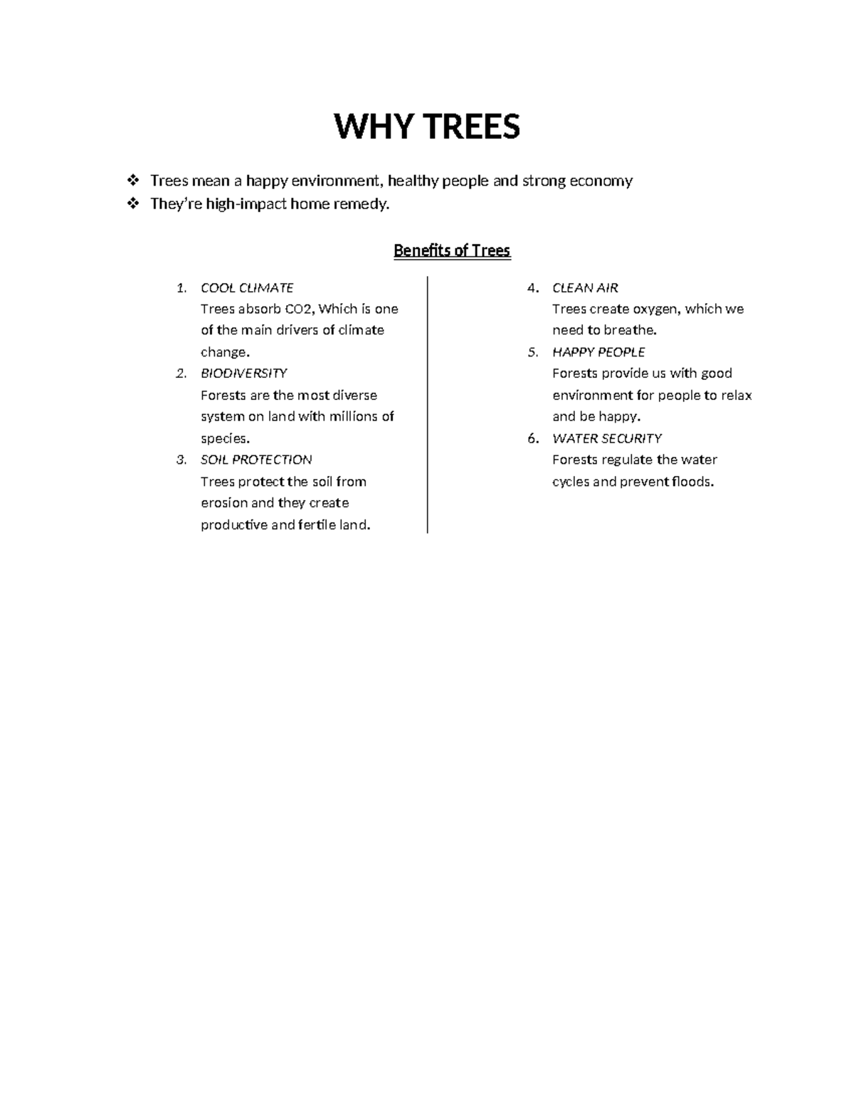 Trees - Assignment - WHY TREES Trees mean a happy environment, healthy ...
