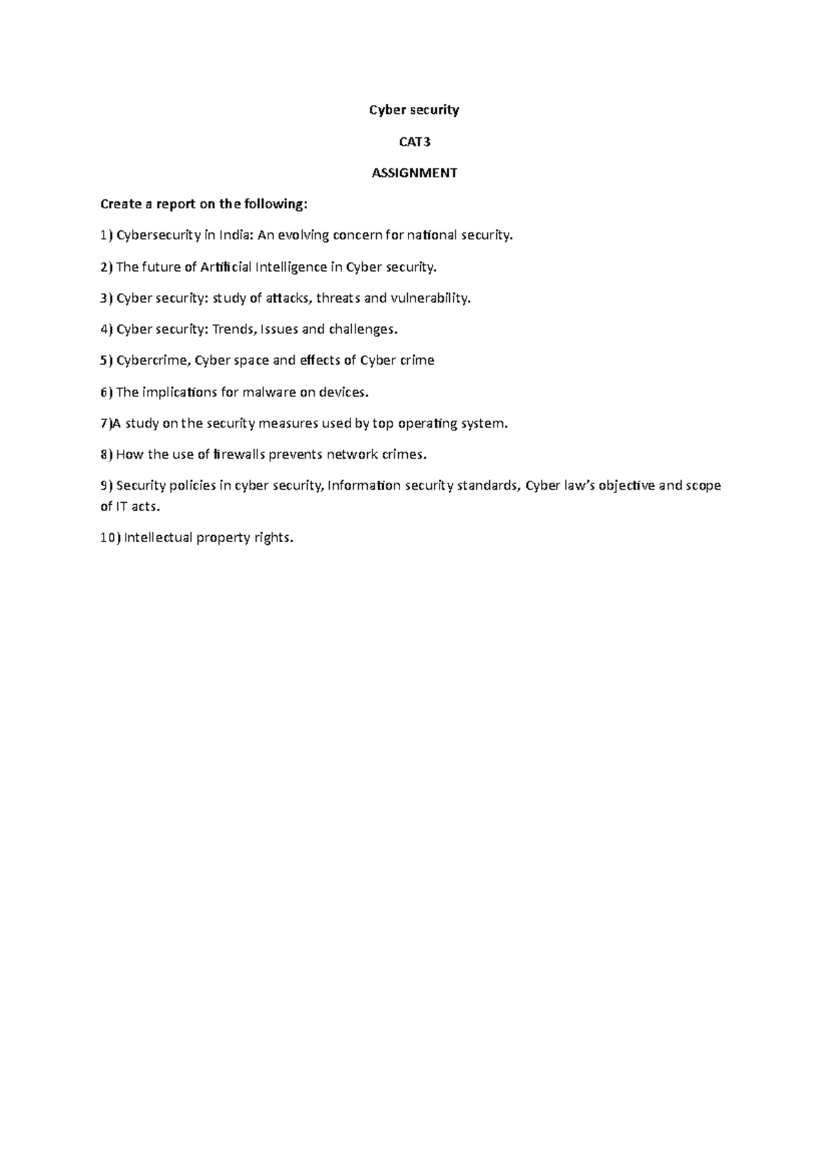 Cyber security cat3 - questions - Cyber security CAT ASSIGNMENT Create ...