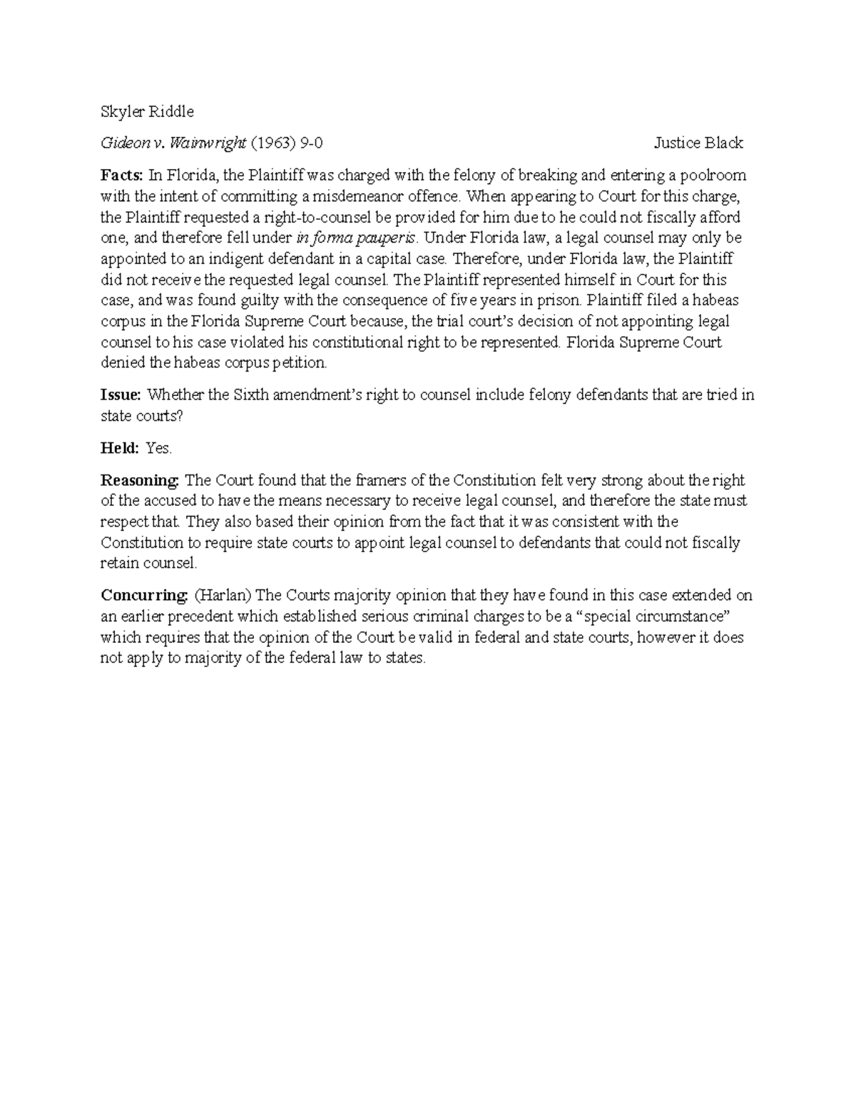 Gideon v. Wainwright - Skyler Riddle Gideon v. Wainwright (1963 ...