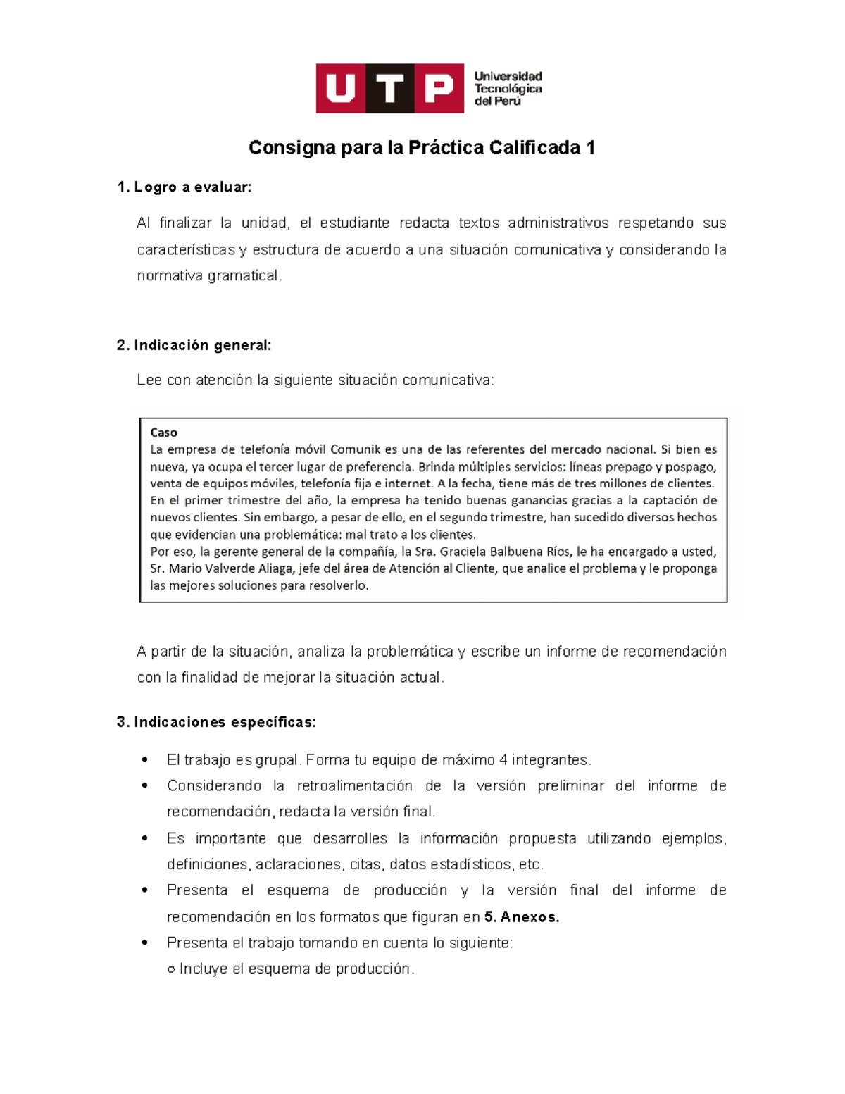 Consigna para Práctica Calificada 1 formato kiaraaaaa - Consigna para la Práctica Calificada 1 1 ...