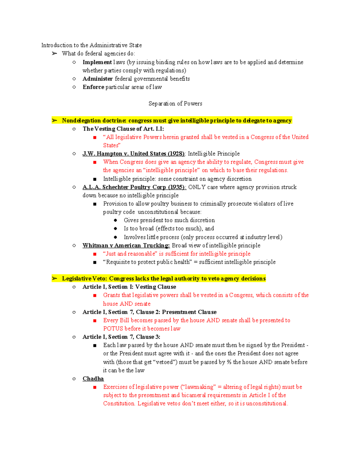 Final LEG REG Outline - Introduction to the Administrative State What ...