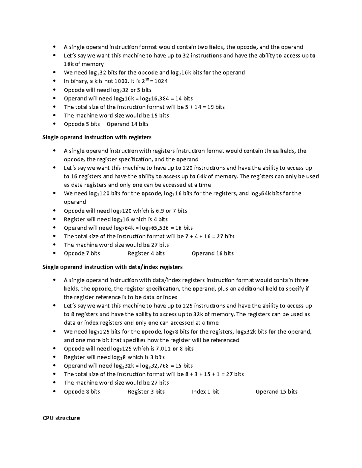 Exam 1 Notes - N/a - A single operand instruction format would contain ...