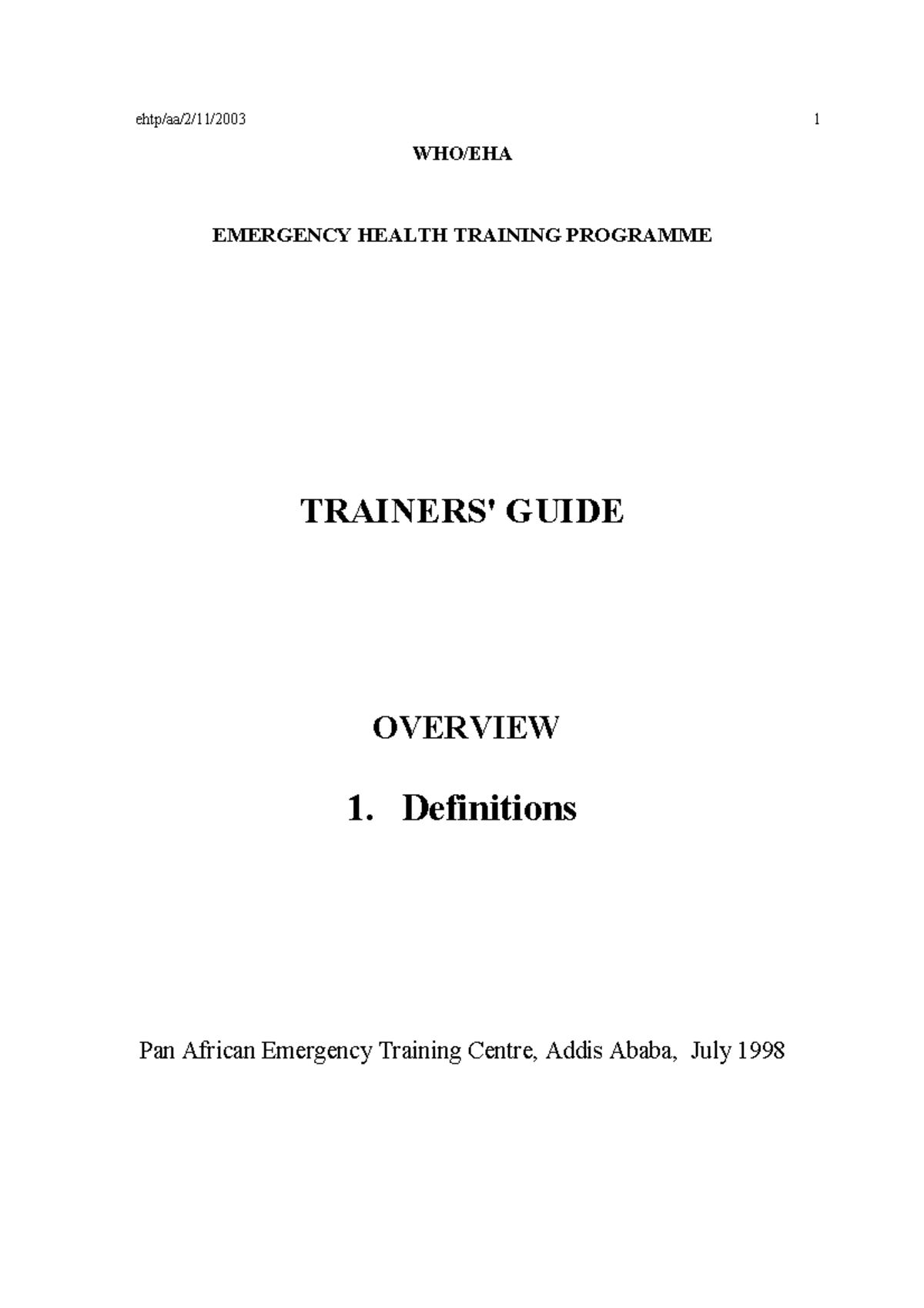 DRMS Definitions - Lecture note on disaster management - WHO/EHA ...