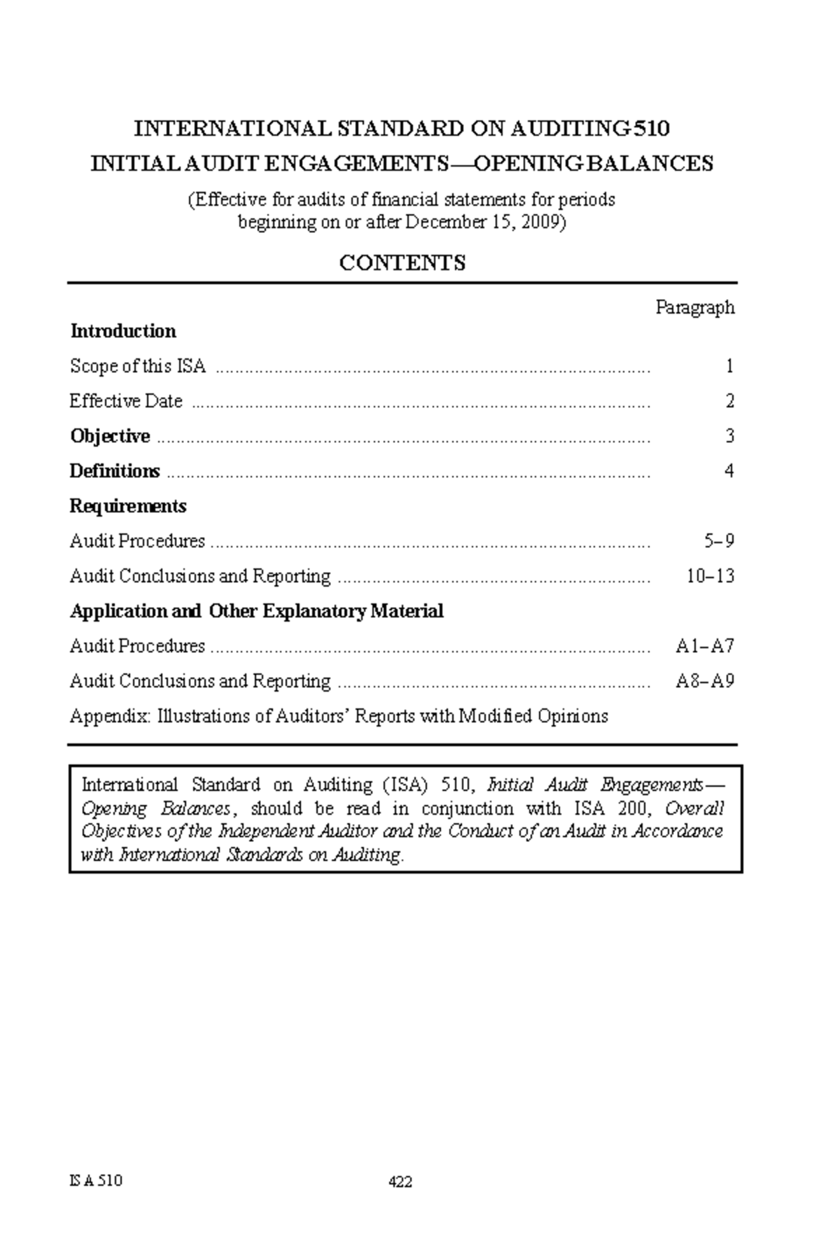 A026 2012 Iaasb Handbook ISA 510 - ISA 510 422 INTERNATIONAL STANDARD ...
