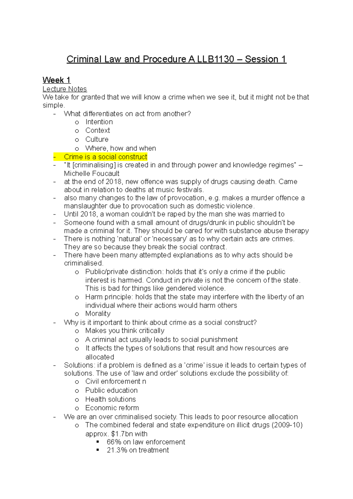 Criminal Law and Procedure A LLB1130 Master - Criminal Law and ...