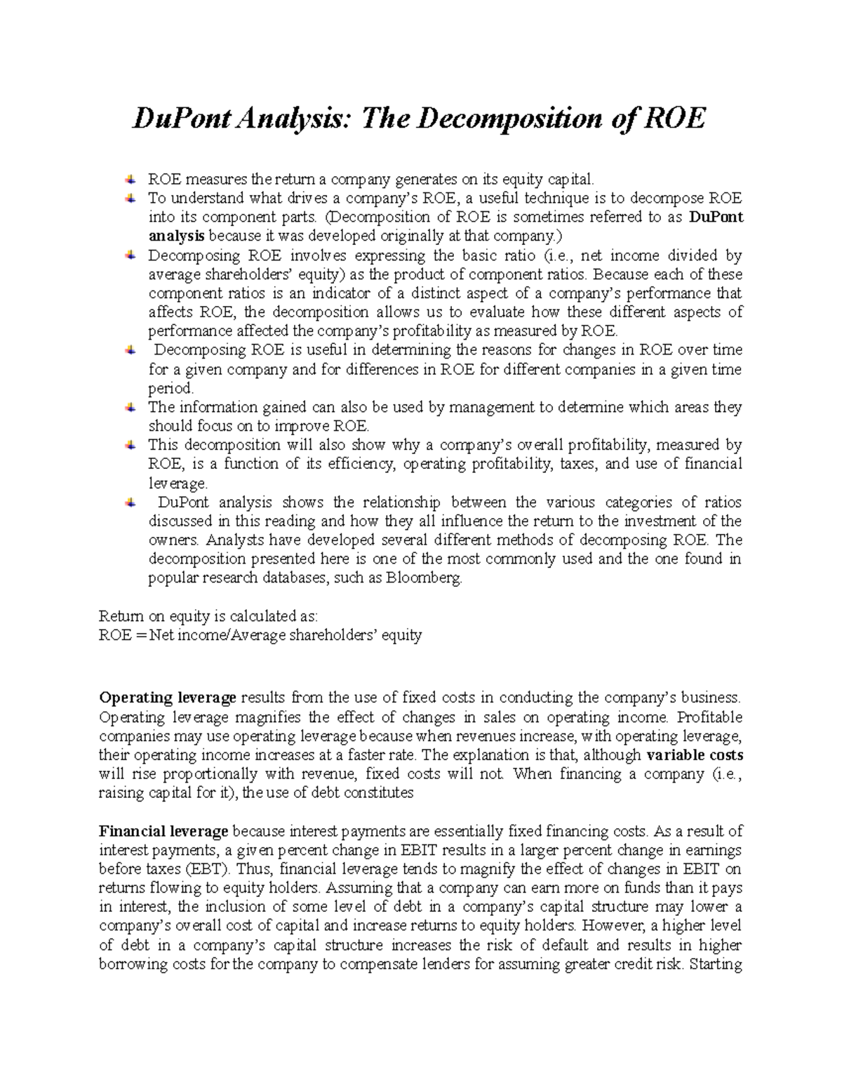 Dupont analysis - DuPont Analysis: The Decomposition of ROE ROE ...