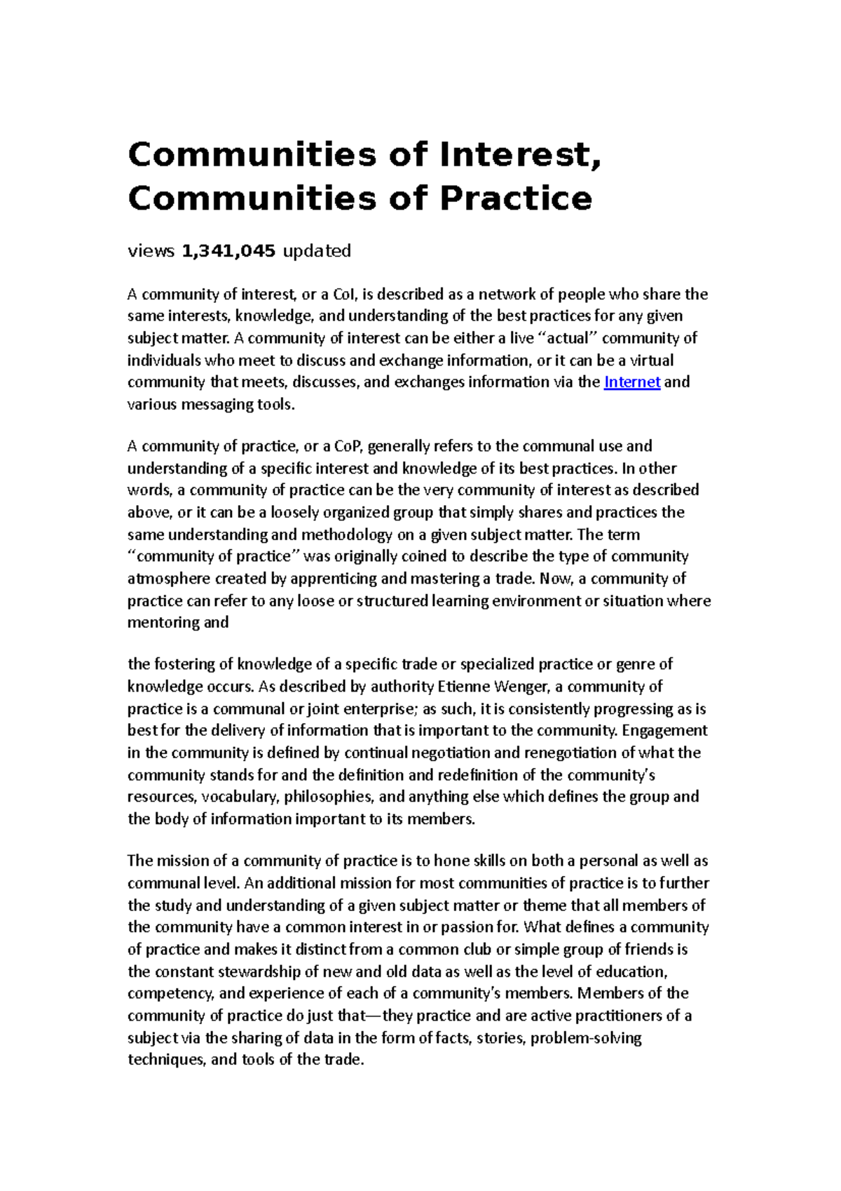 Communities of Interest, Communities of Practice - Communities of Interest, Communities of ...