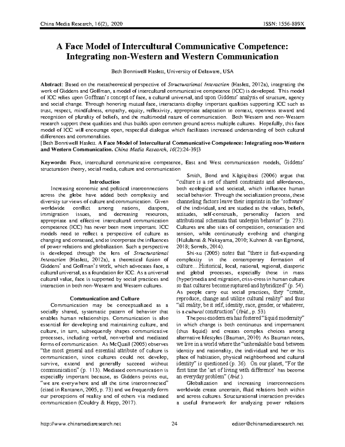 A Face Model of Intercultural - This model of ICC relies upon Goffman’s ...