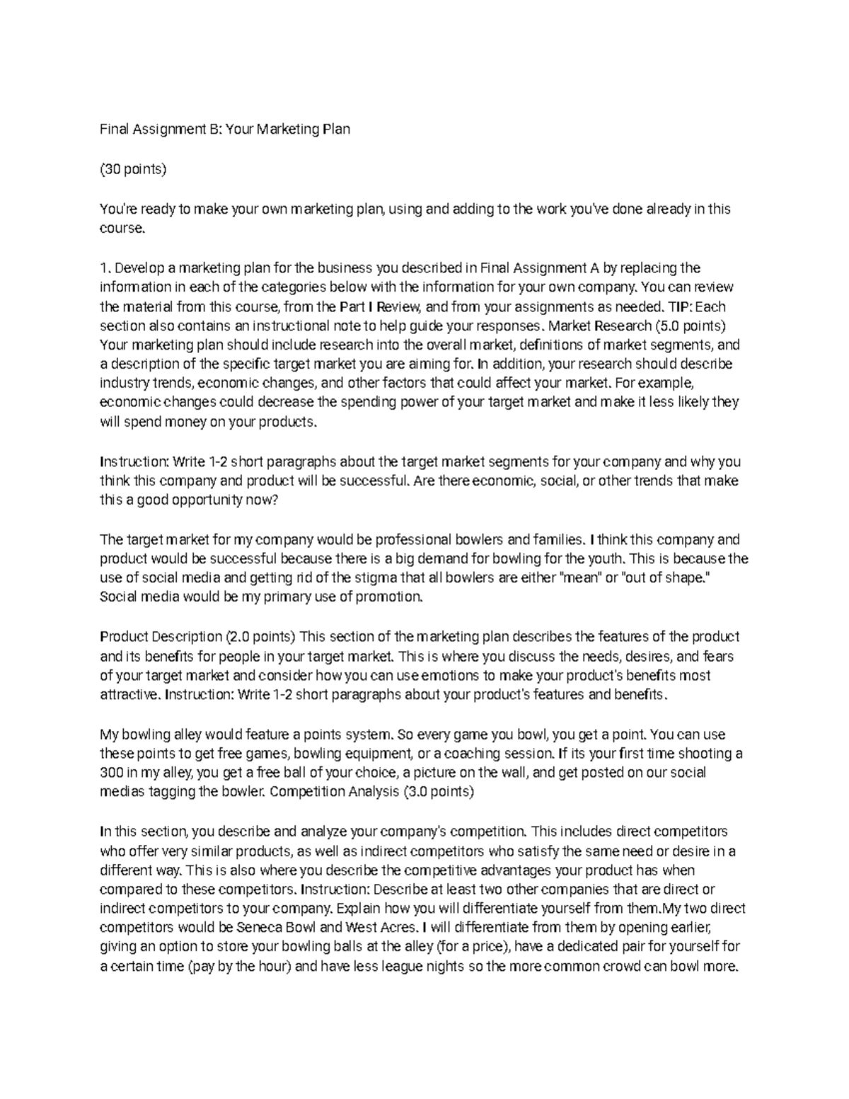 Untitled document - 2eade - Final Assignment B: Your Marketing Plan (30 ...