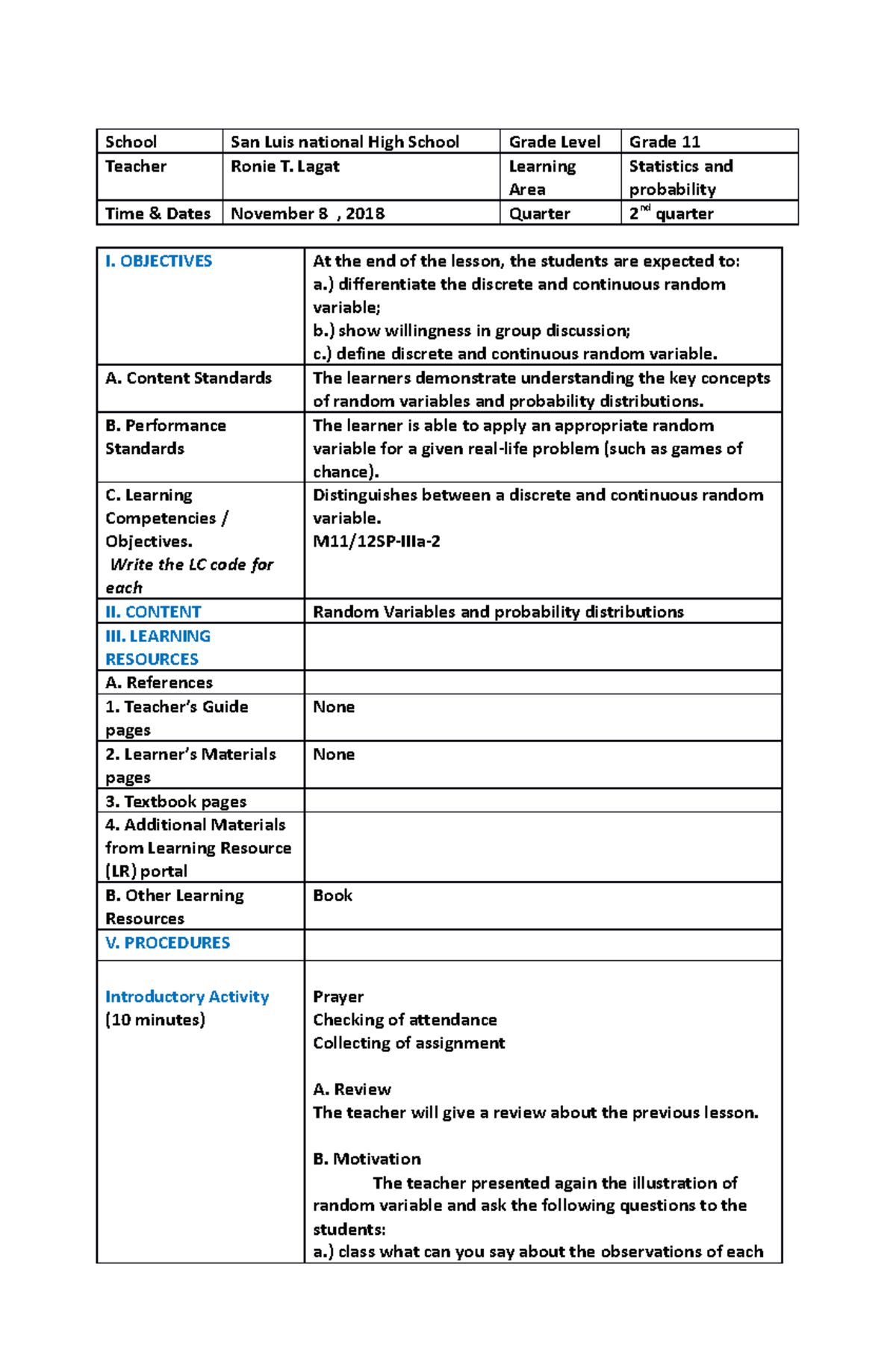 M1112SP-IIIa-2f - lesson plan - School San Luis national High School ...