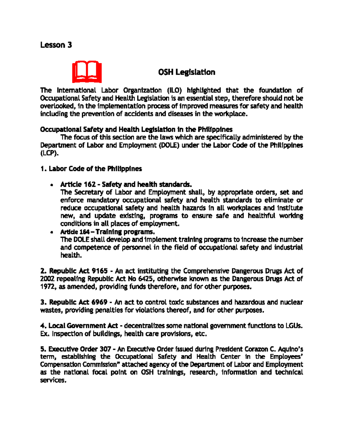 OSH Legislation Plant Visit Simulation - BS in Mechanical Engineering - Studocu