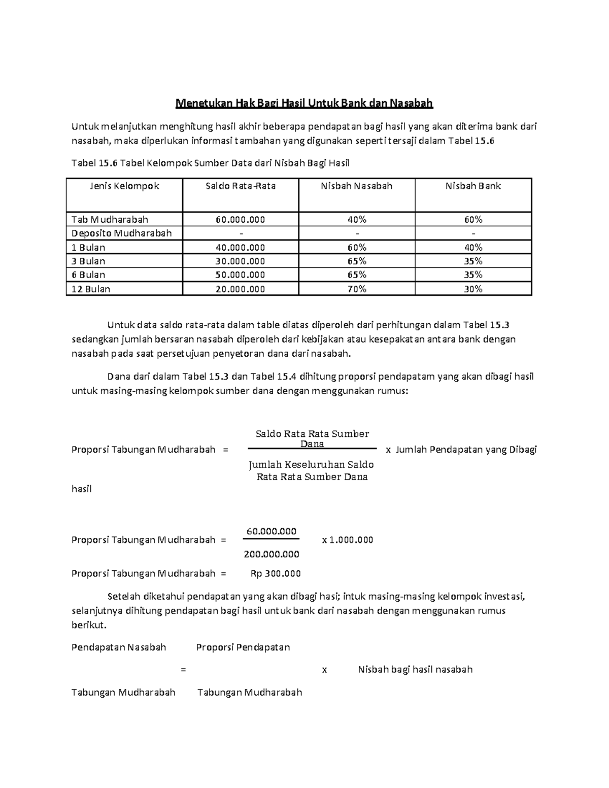 Menetukan Hak Bagi Hasil Untuk Bank dan Nasabah - Tabel 15 Tabel ...