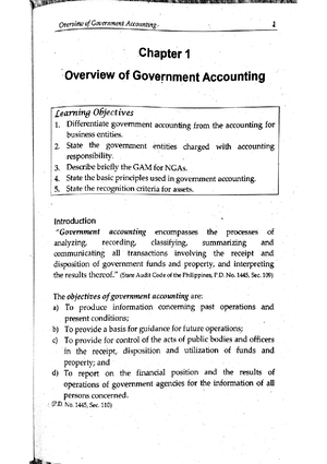 GOVERNMENT ACCOUNTING LECTURE NOTES CHAPTER 1 & 2 - CHAPTER 1 OVERVIEW ...