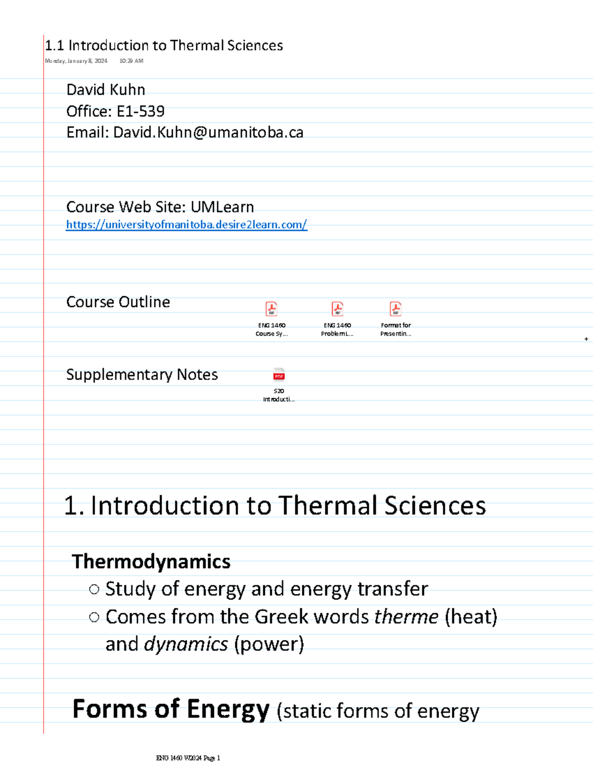 Lecture Jan 10 - Jan 10 Notes - Course Web Site: UMLearn ...