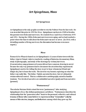 Maus Notes - Maus - Artie the writer, the son of Vladek, he was born ...