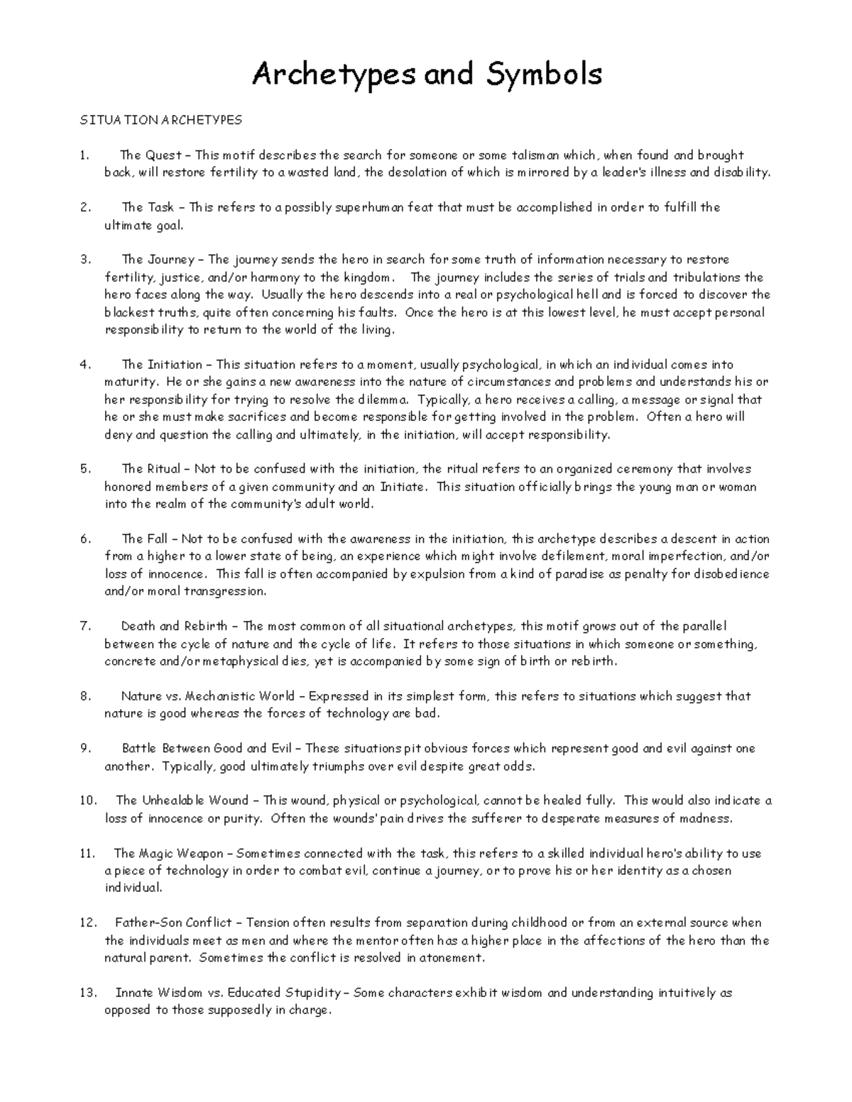 Archetypes and symbols - Archetypes and Symbols SITUATION ARCHETYPES ...