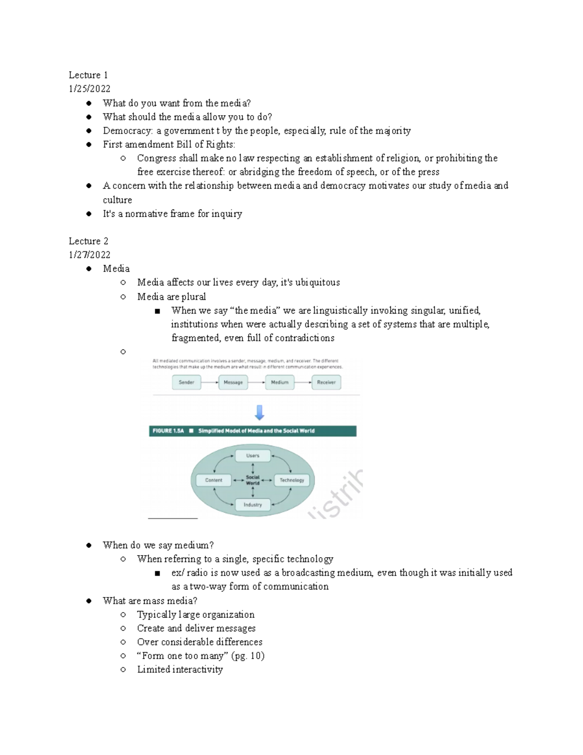 Class Notes - Intro to Media and Culture - Lecture 1 1/25/ What do you ...
