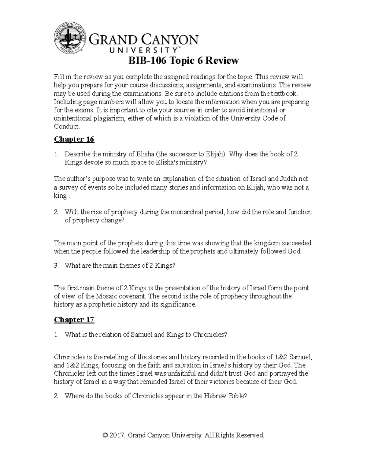 Topic 6 Review - BIB-106 Topic 6 Review Fill in the review as you ...