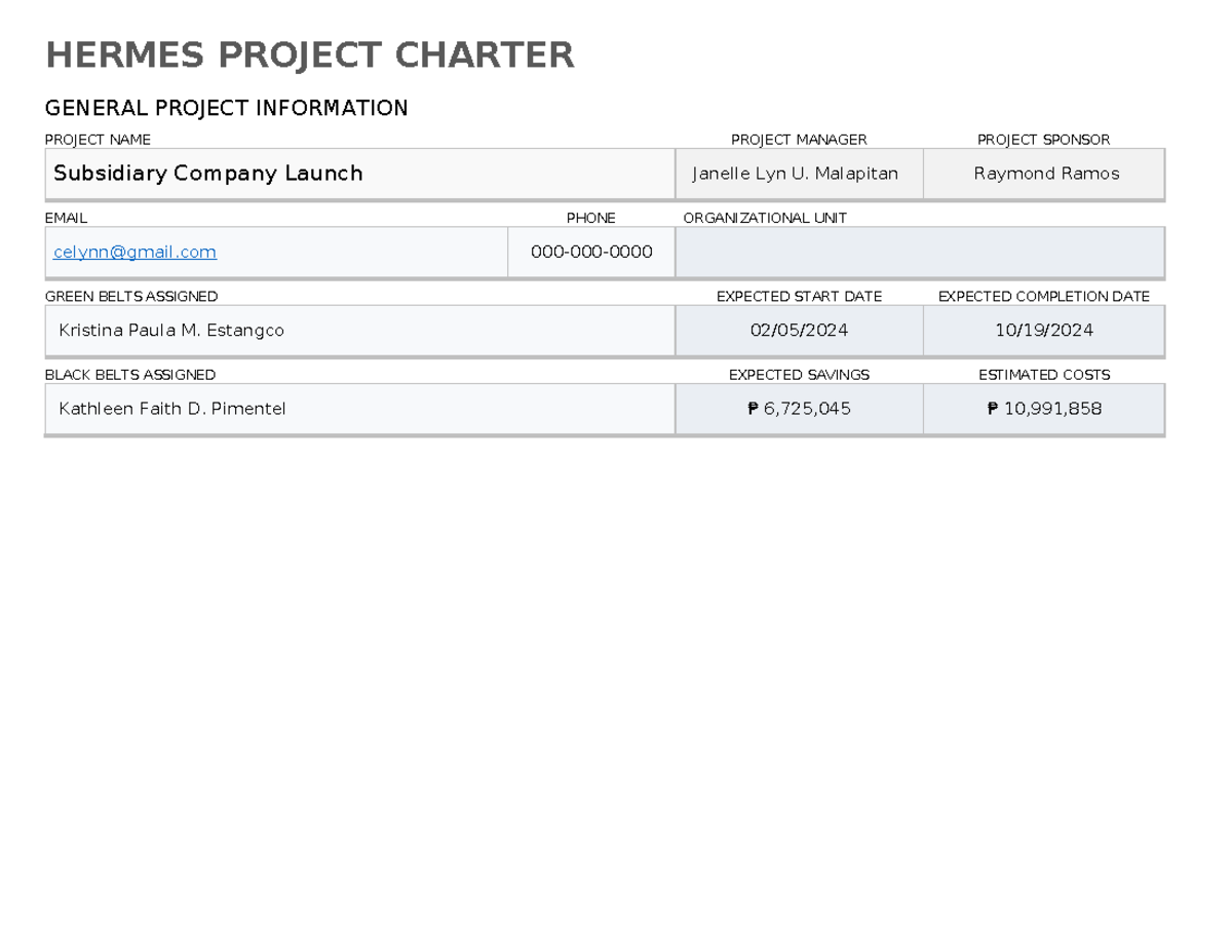 Group 5-Hermes-Project-Charter - HERMES PROJECT CHARTER GENERAL PROJECT ...