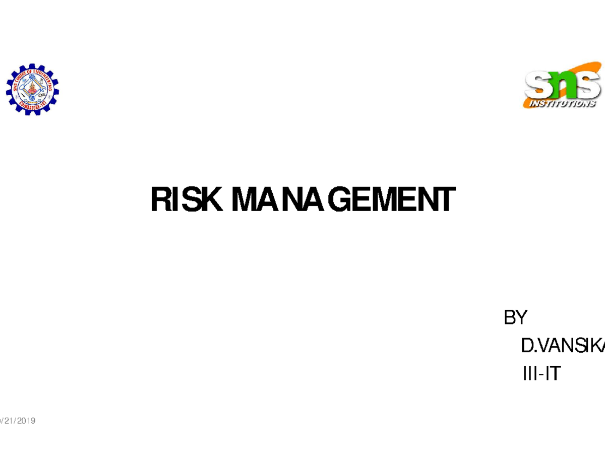 Risk management Lecturer notes for Anna university - RISK MANA NAGEMENT ...