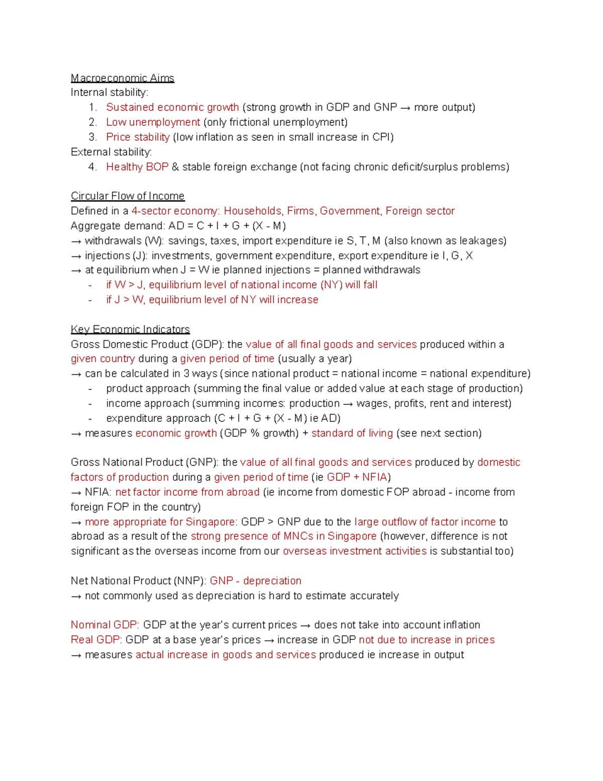 H2 Macro Econs Summary - JC materials - 0 DFURHFRQRPLF $LPV ,QWHUQDO ...
