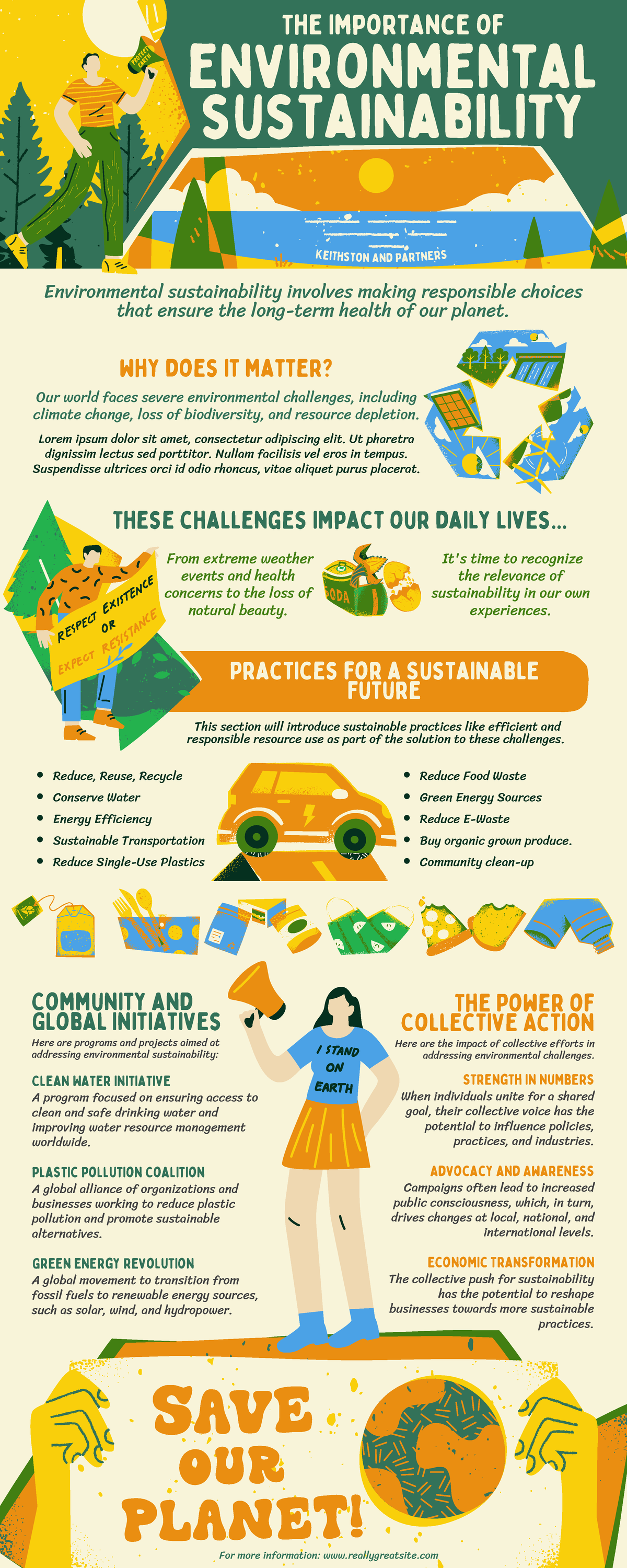 Orange and Green Retro Illustrative Environmental Sustainability ...