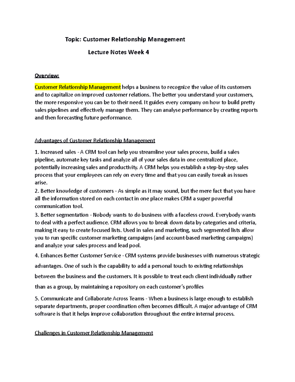 Customer Relationship Management - Topic: Customer Relationship ...