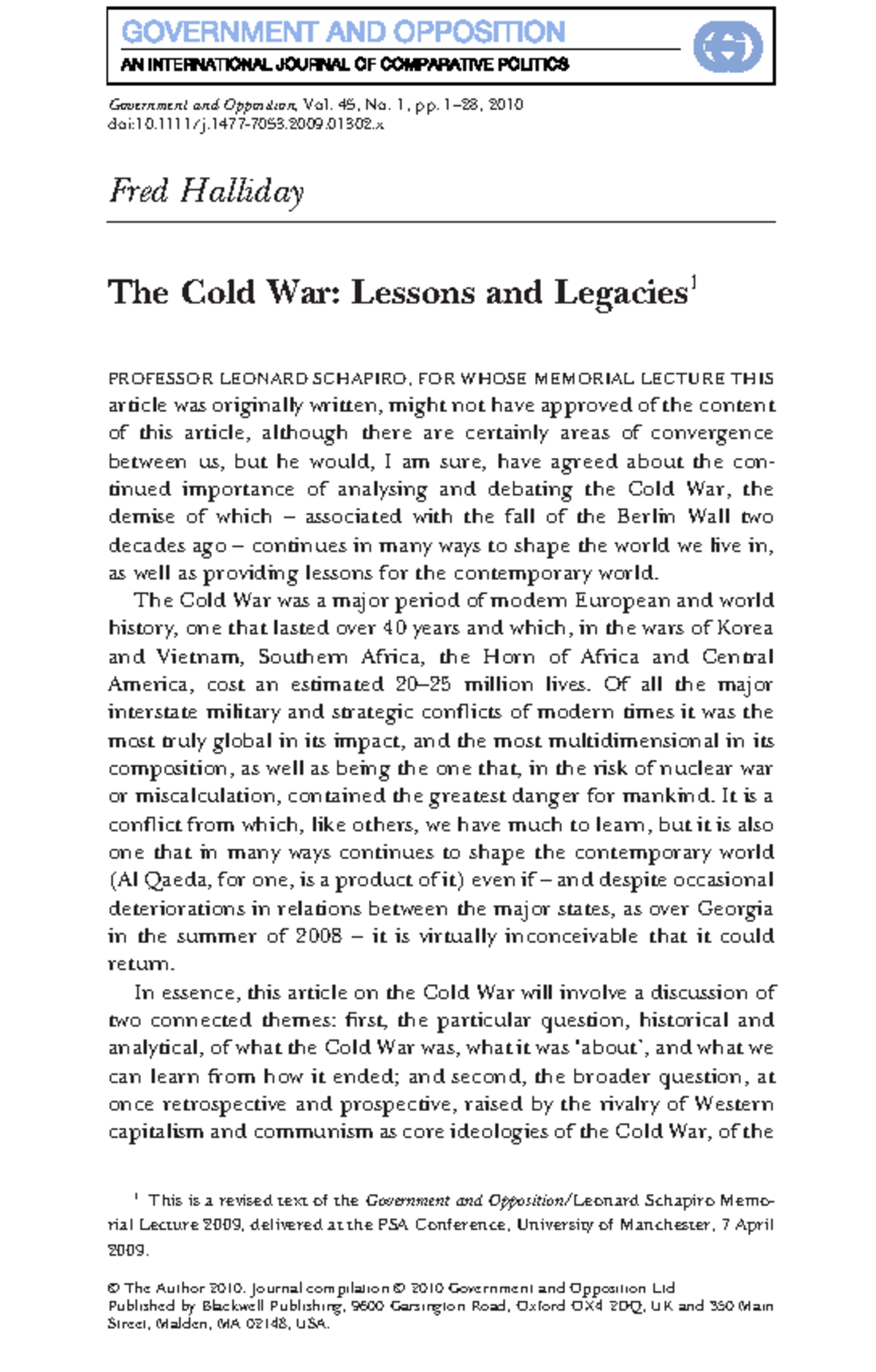 Halliday 2010 The Cold War Lessons and Legacies - Fred Halliday The ...
