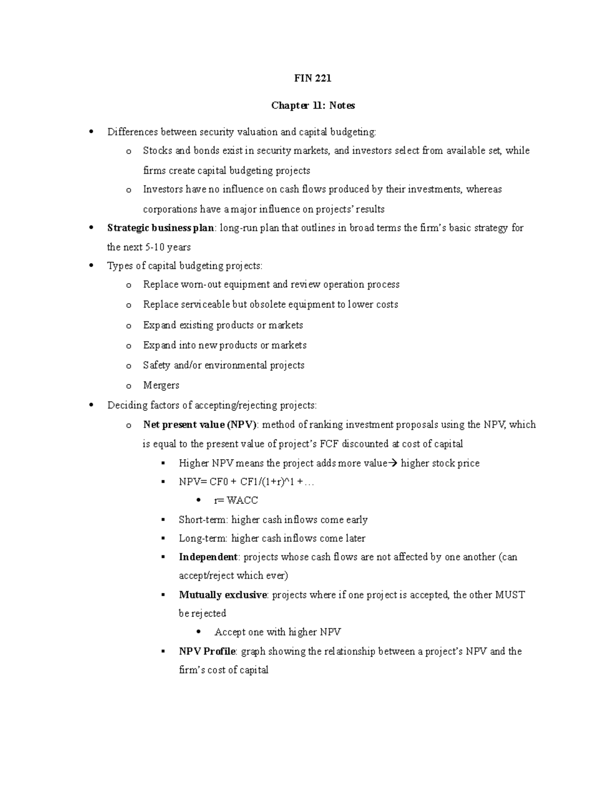 FIN 221 Chapter 11 - Lecture notes 11 - FIN 221 Chapter 11: Notes ...
