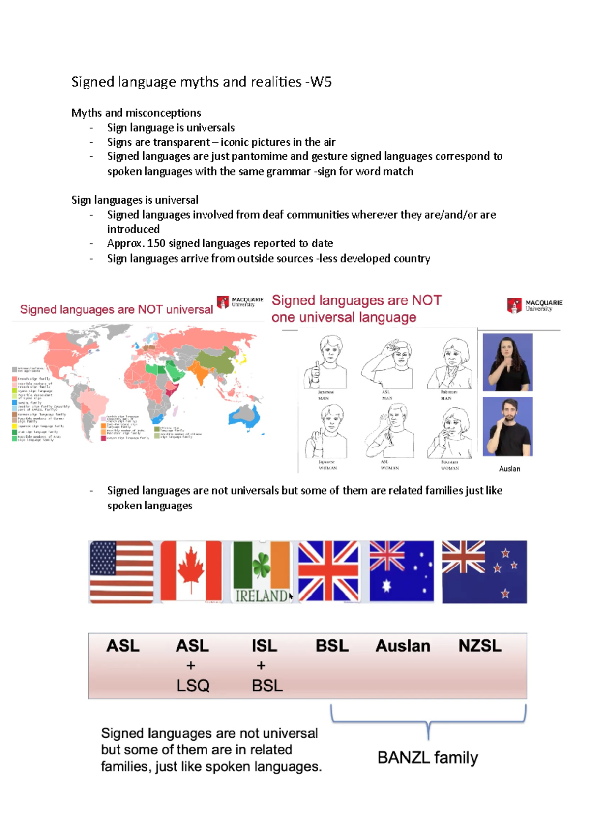 LING w5 - Ling notes - Signed language myths and realities -W Myths and ...