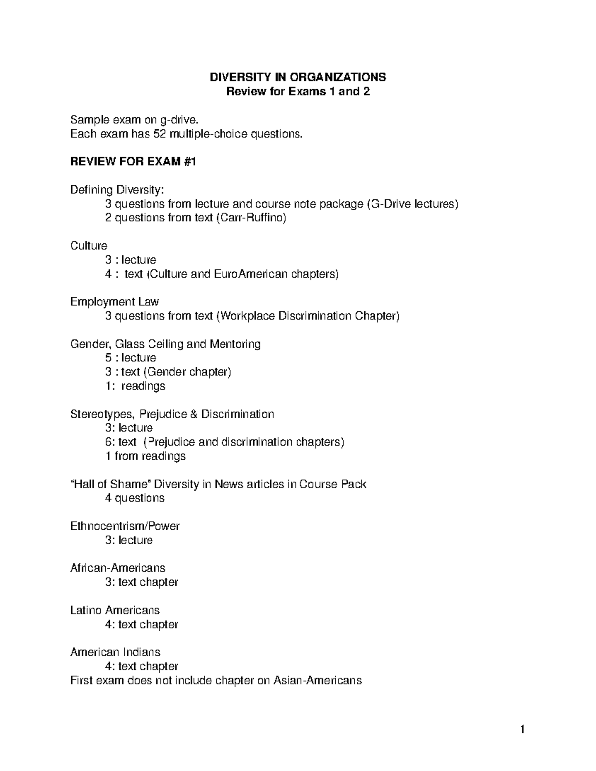 FirstExamNotesforfirsthalfofclass - DIVERSITY IN ORGANIZATIONS Review ...