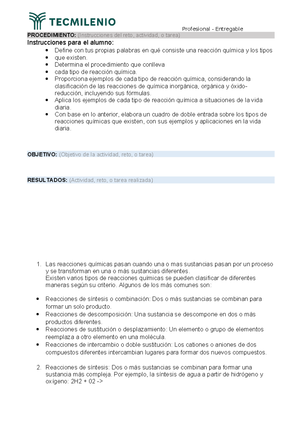 Act 8 quimica - .actividad 8 - Profesional - Entregable PROCEDIMIENTO ...