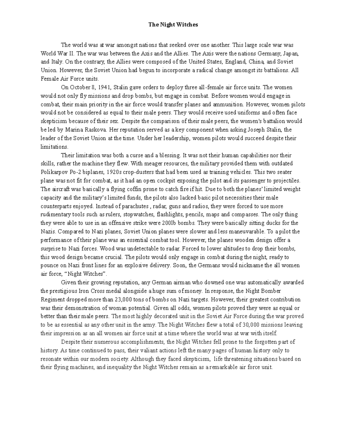 The Night Witches - The Night Witches The world was at war amongst ...