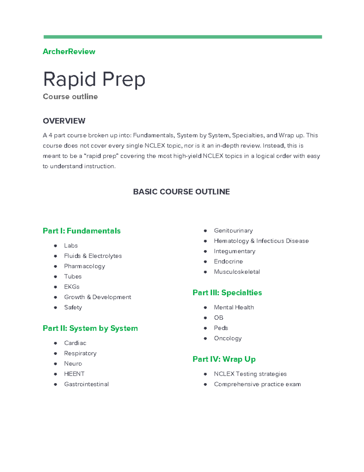 Archer outline - Notes for nclex preparation and study tools to help ...