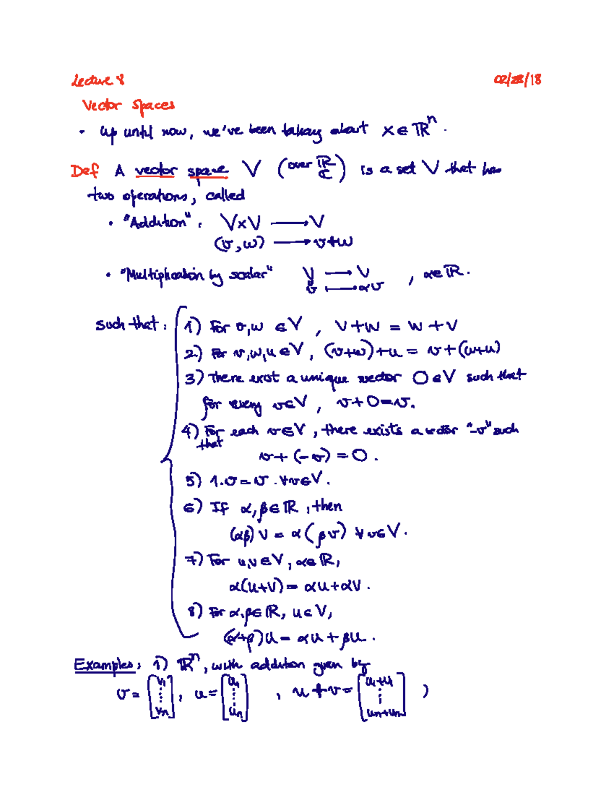 346 Lecture 8' - Professor Bianca Santoro Linear Algebra notes - soda ...