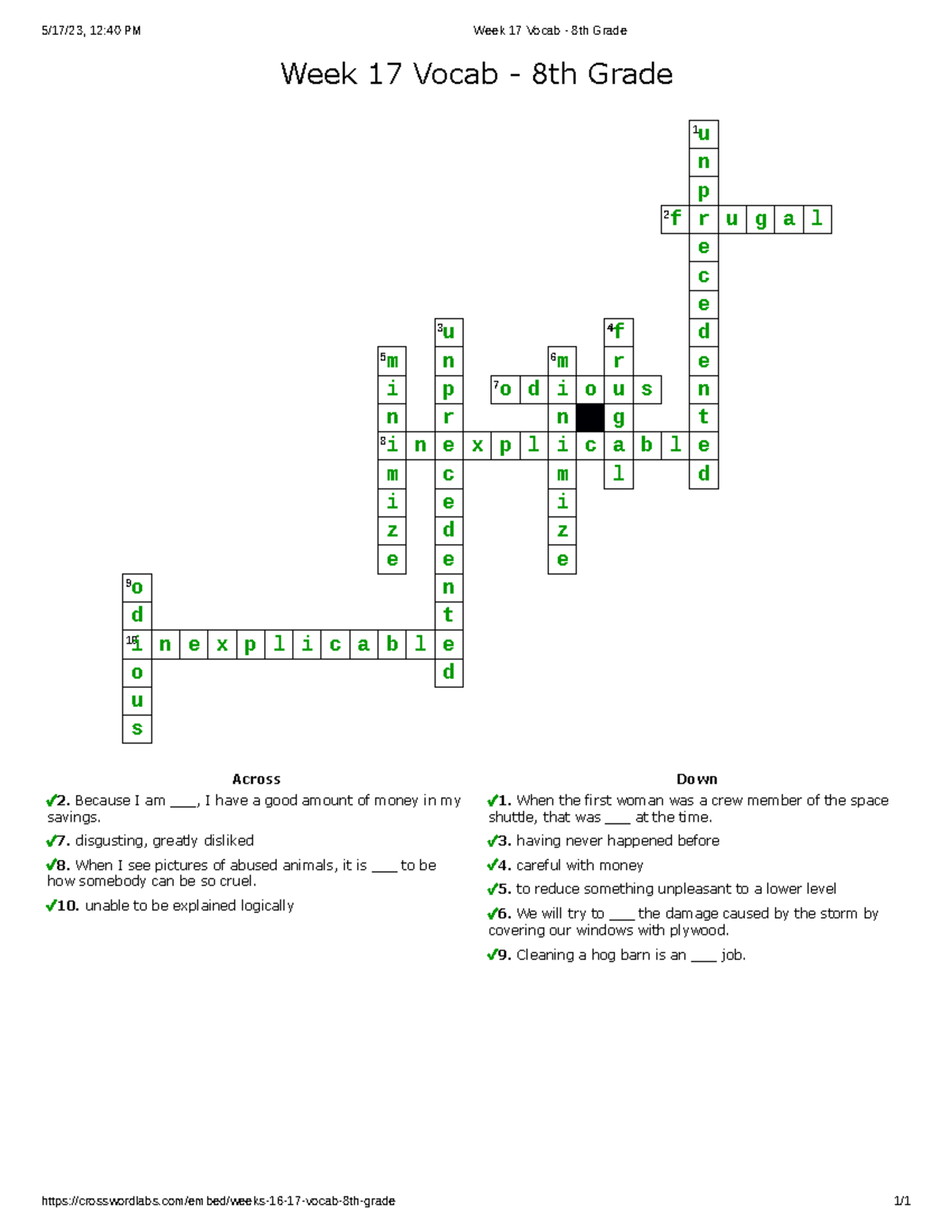 Week 17 Vocab - 8th Grade - 5/17/23, 12:40 PM Week 17 Vocab - 8th Grade ...