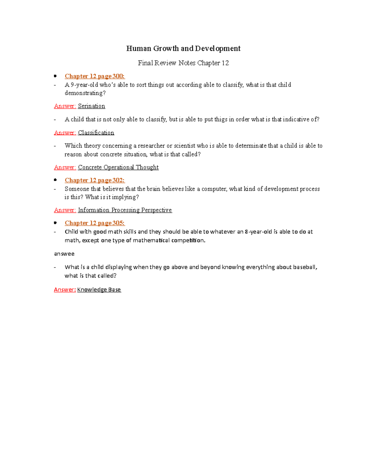DEP 2000 Final Review Ch 12 - Human Growth and Development Final Review ...