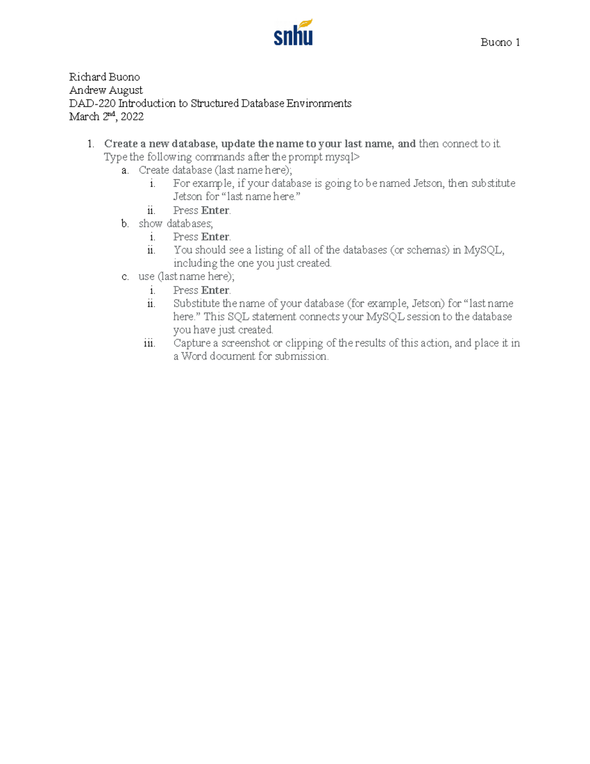 1-4 Lab - Practicing Query Language in Codio - DAD-220 - SNHU - Studocu