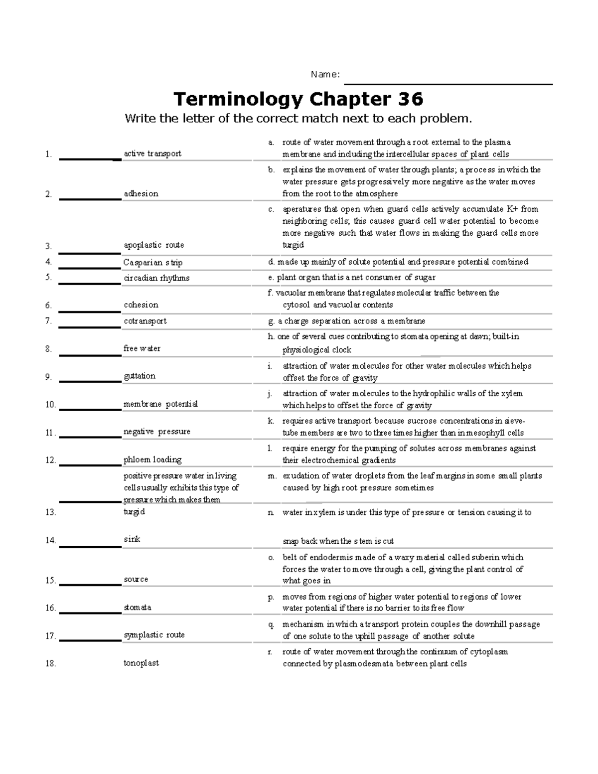 Terminology Chapter 36 - BIO-182 - GCU - Studocu