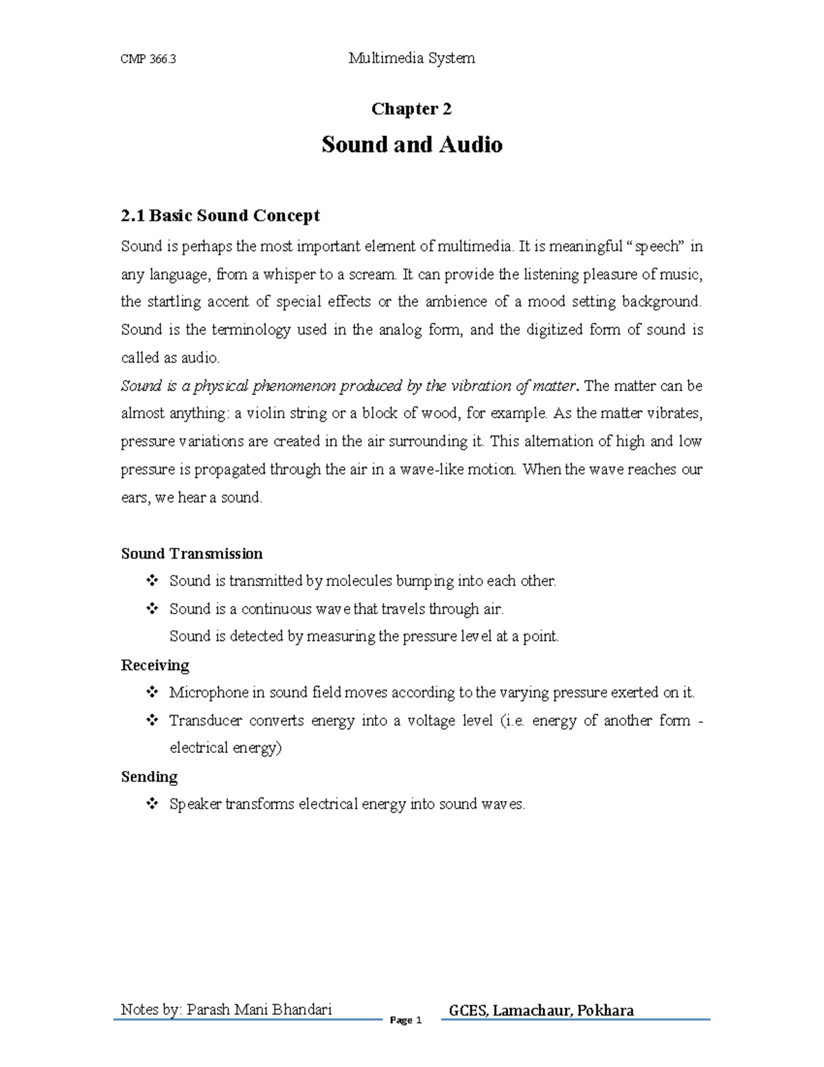 Chapter 2 Sound and Audio - It is meaningful