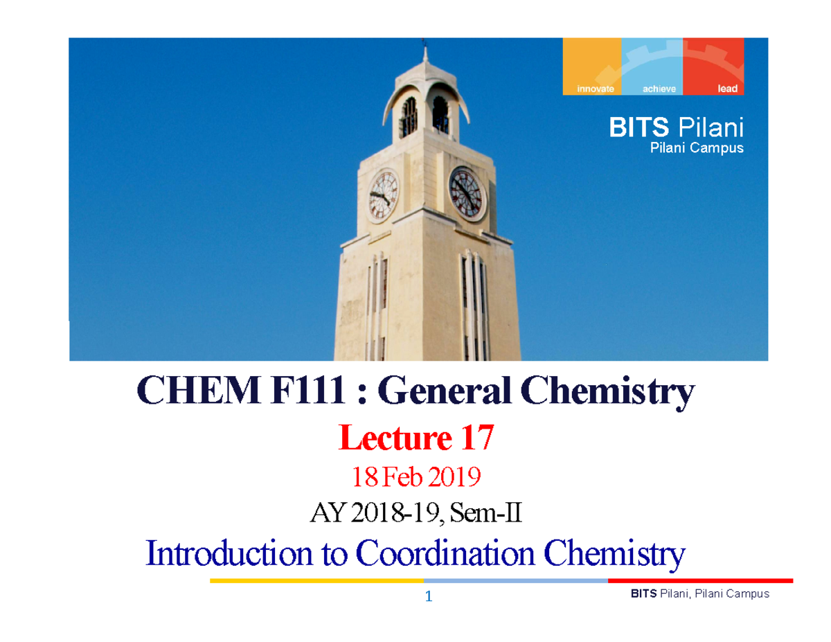 Lecture 17 - ####### BITSPilani CampusPilani BITS Pilani, Pilani Campus ...